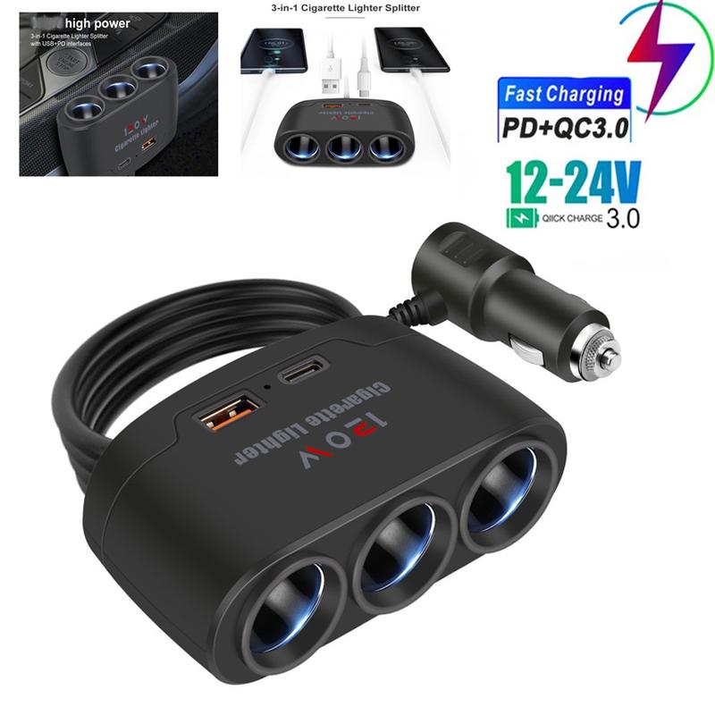 39W Car Charger Adapter 12V 24V 3 Socket Cigarette Lighter Splitter ...