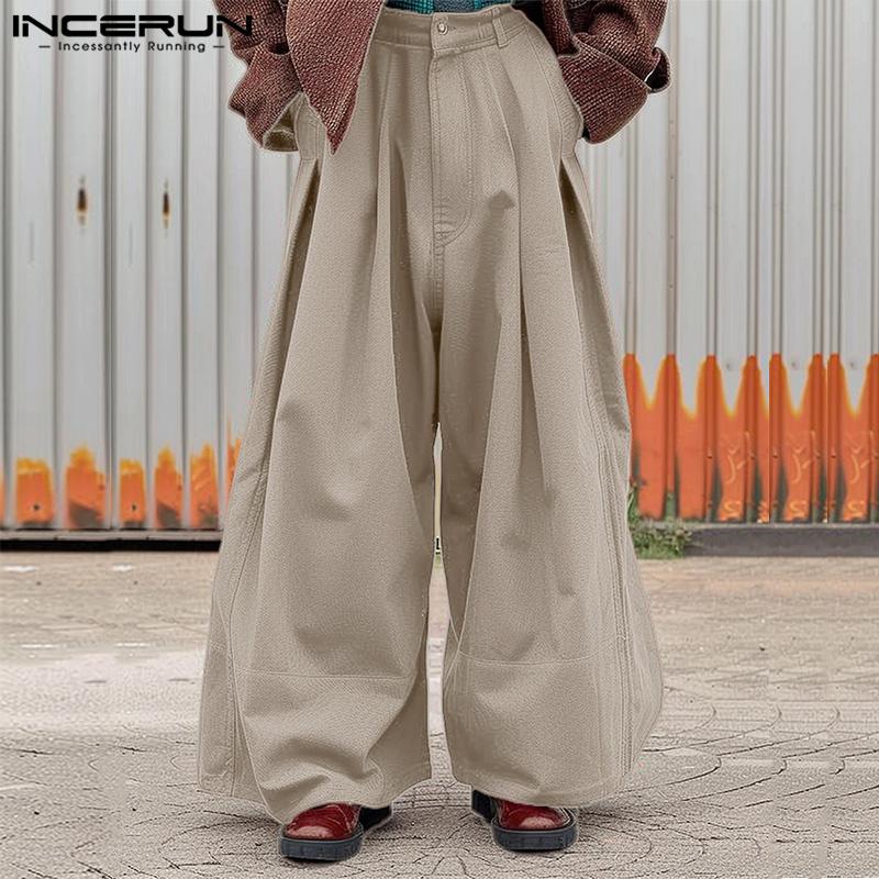 INCERUN Men Casual Wide Leg Pleated Trousers Solid Color Loose - TikTok ...