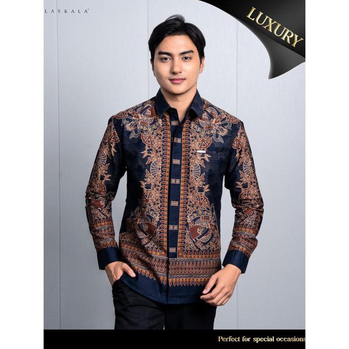 Promo Laskala Batik Premium Betawi Navy Kemeja Batik Pria Slimfit ...