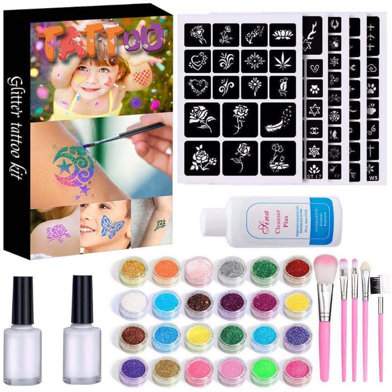Set Tatu Sementara, Tatu Kilat, 24 Warna Templat, Sesuai untuk Muka dan ...
