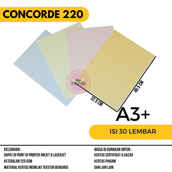 Jual Kertas Concorde A3 Plus 220 gr isi 30 lembar / Kertas Piagam A3 ...
