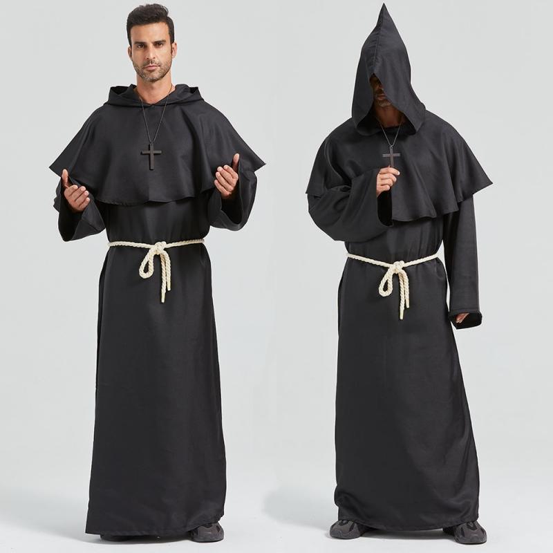 COD Medieval Monk Costume Hooded Renaissance Priest Robe Wizard ...