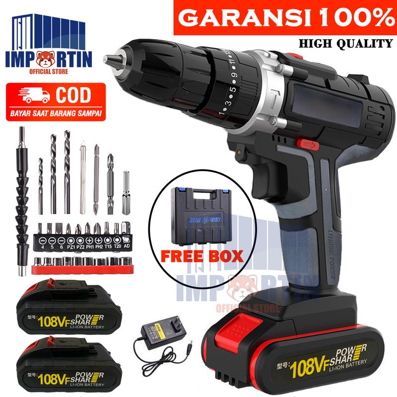 PROMO - Bor Listrik 1 Set Lengkap 68VF 10mm Reversible/ Bor Listrik ...