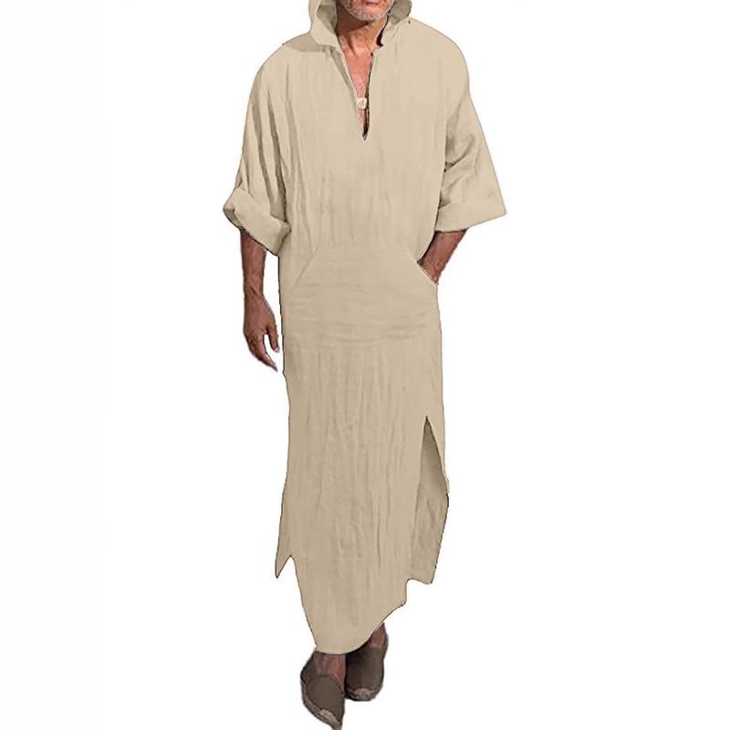 Fashion Men's Hooded Robe New Style Simple Long 2025 Men's Robe ...