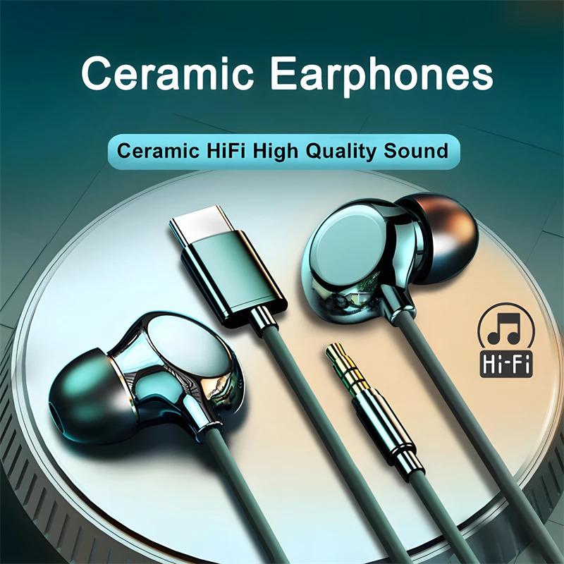 USB Type C Ceramic Wired Earphones For iPhone 15 Pro Max Samsung ...