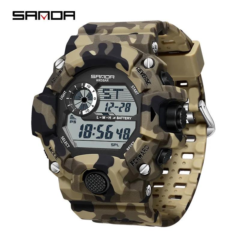 Jam Tangan Elektronik, SANDA 2183, Fesyen, Reka Bentuk Camo Tentera ...