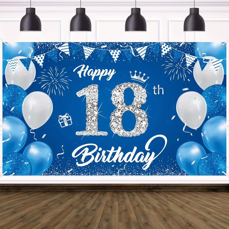 Sepanduk Latar Belakang Parti Hari Jadi Ke-18, Warna Biru, Diperbuat ...
