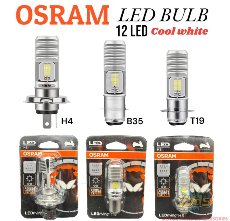 OSRAM T19/B35/H4 MOTORCYCLE HEADLIGHT LED BULB 12 LED SUPER BRIGHT ...