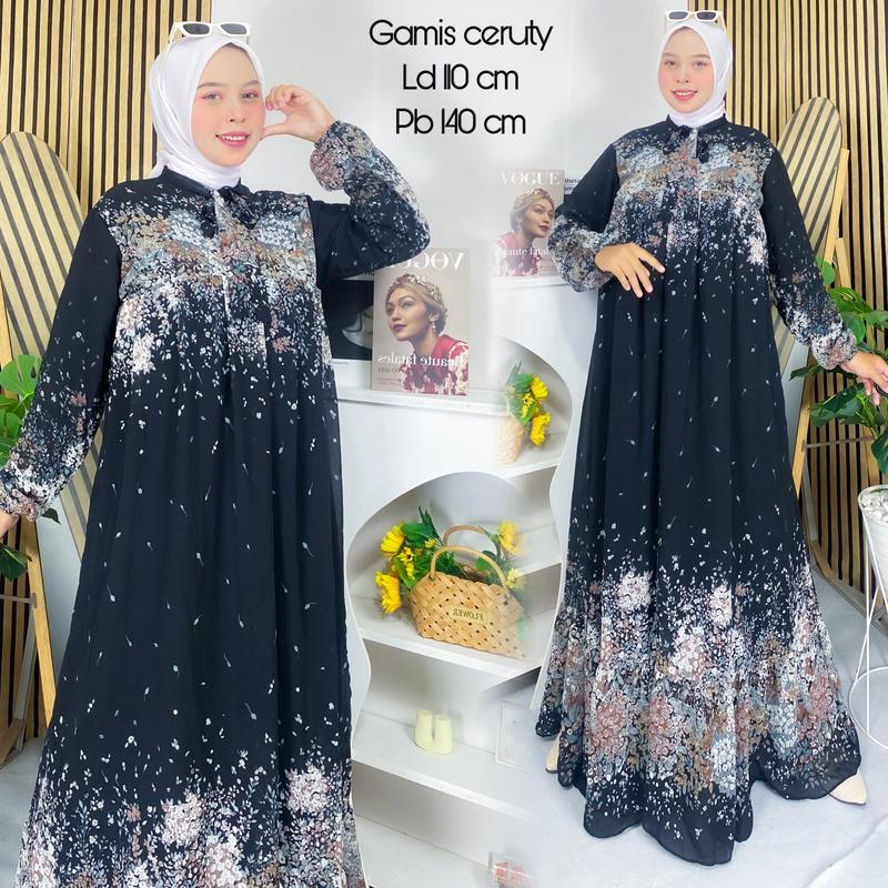 BUNDLING GAMIS DAN MIDI BAHAN CERUTY BABY DOLL - Ukuran Ld 110 cm Plo ...