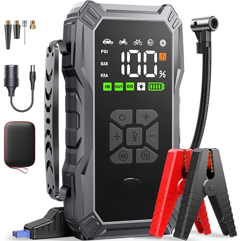 9-in-1 Jump Starter with Air Compressor 5500A 150PSI Portable Jump Starter (All Gas/10L Diesel ...