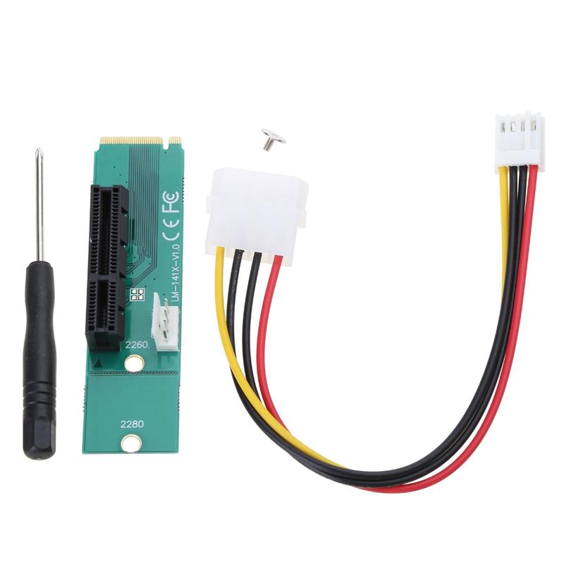 NGFF M2 to PCI-E 4X Riser Card Adapter with Power Cord Computer ...