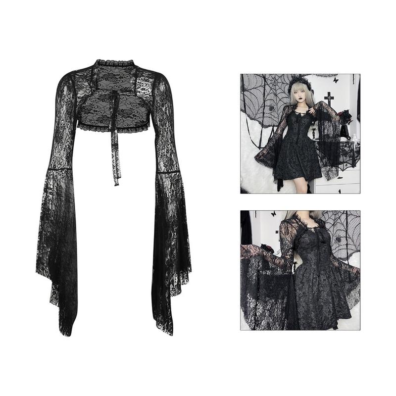 FESHS lack Goth Shrug Punk Gothic Crop Top for Women Long Sleeve ...