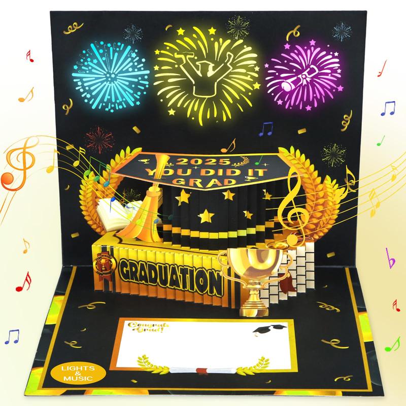 Pop Up Graduation Card 2025 Musical - Lights & Music Congratulation 3D ...