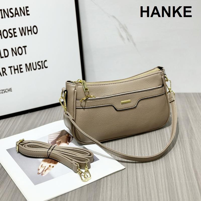 HANKE 69642 Plain Shoulder Bag 2 Strap Adjustable Sling PU Leather ...