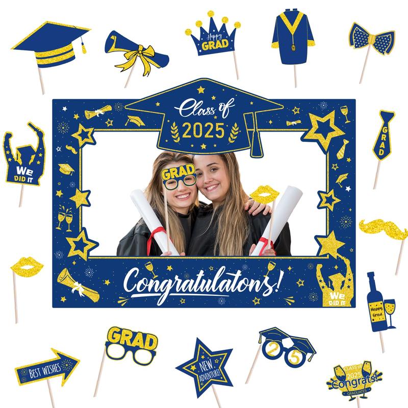 Graduation Decorations Class Of 2025 Photo Booth Props - Blue And Frame ...