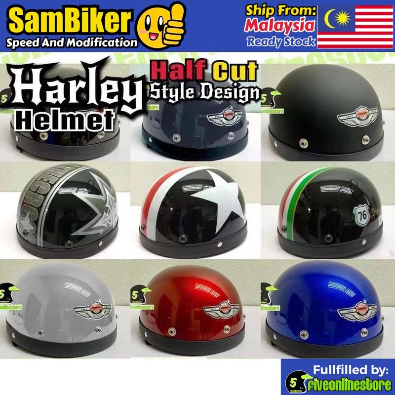 Topi Keledar Separuh Helmet Half Cut Harley Steng Kura with cutting ...