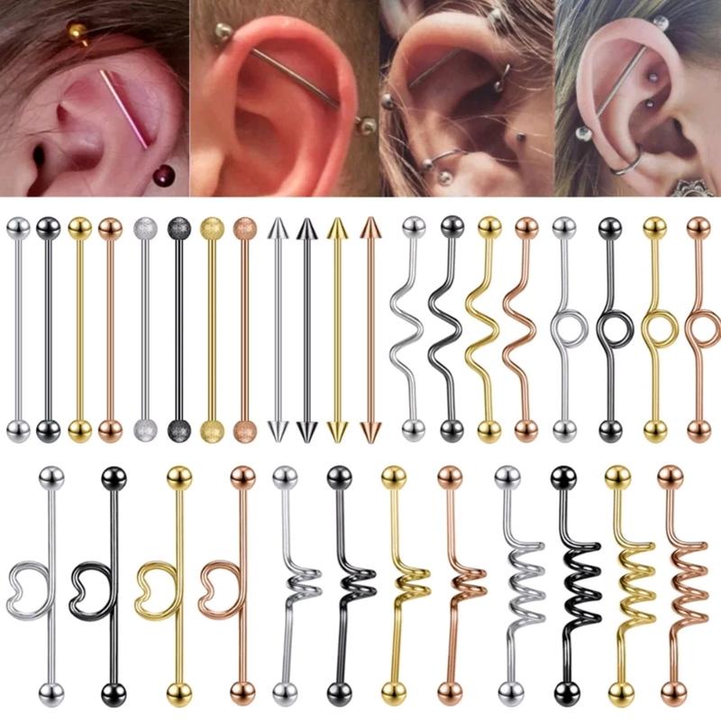 1PCS Anting Piercing Earring Industrial 38mm 8Style Stainles - Shop ...