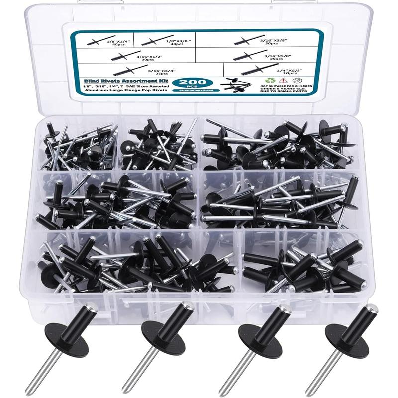 200 count Black Rivets Pop Rivets Assortment Kit, Large flange - TikTok ...