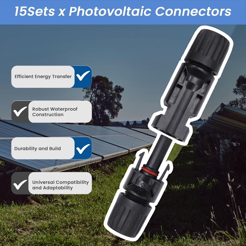 15 Sets MC-4 Connector Photovoltaic Connectors, Waterproof Photovoltaic ...