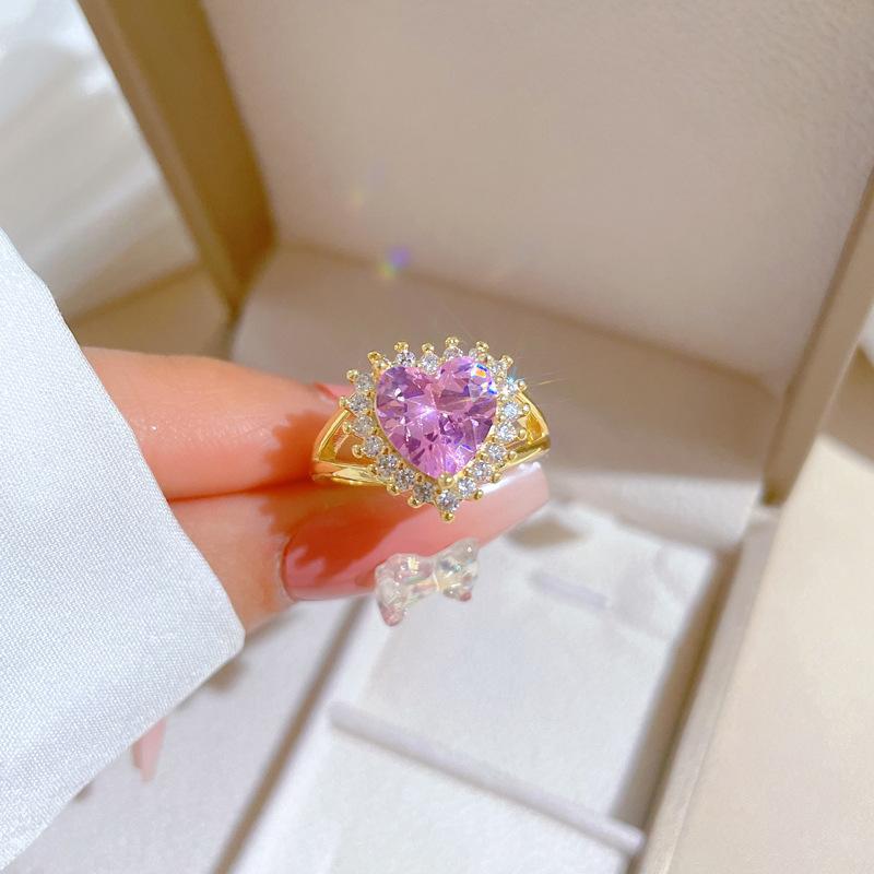 Fashion Love Pink Zircon Crystal Rings For Women Girl Adjustable ...