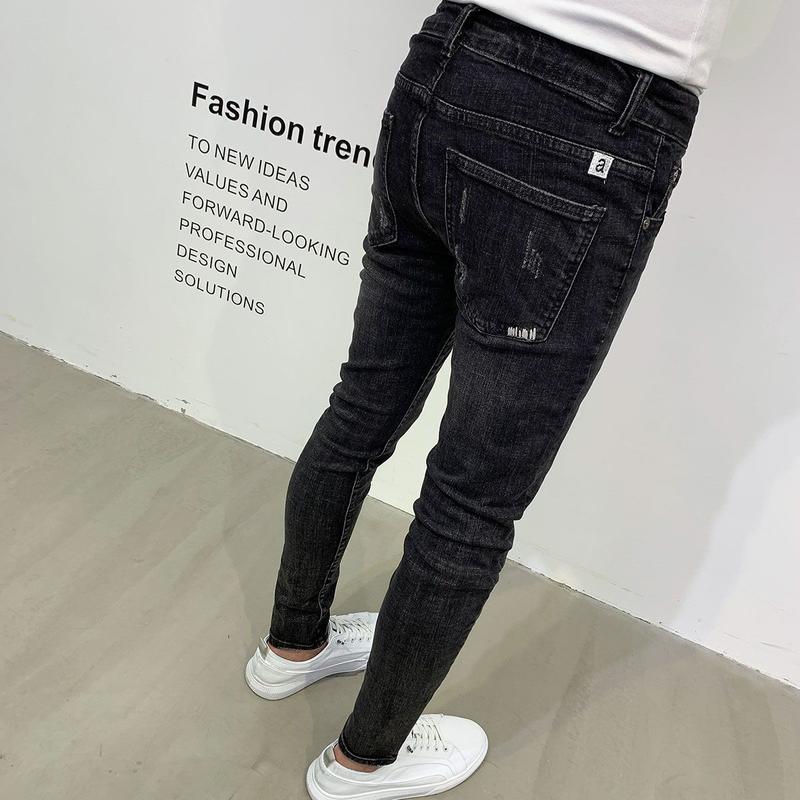 Seluar Denim Hitam Bersulam, Trendi dan Serba guna, Slim Fit, Seluar ...