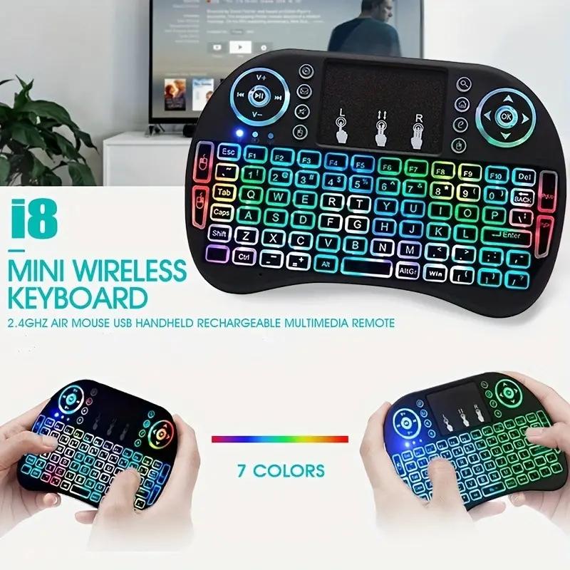 I8 Mini Wireless Keyboard 2.4G English Lithium RGB Colorful Backlit ...