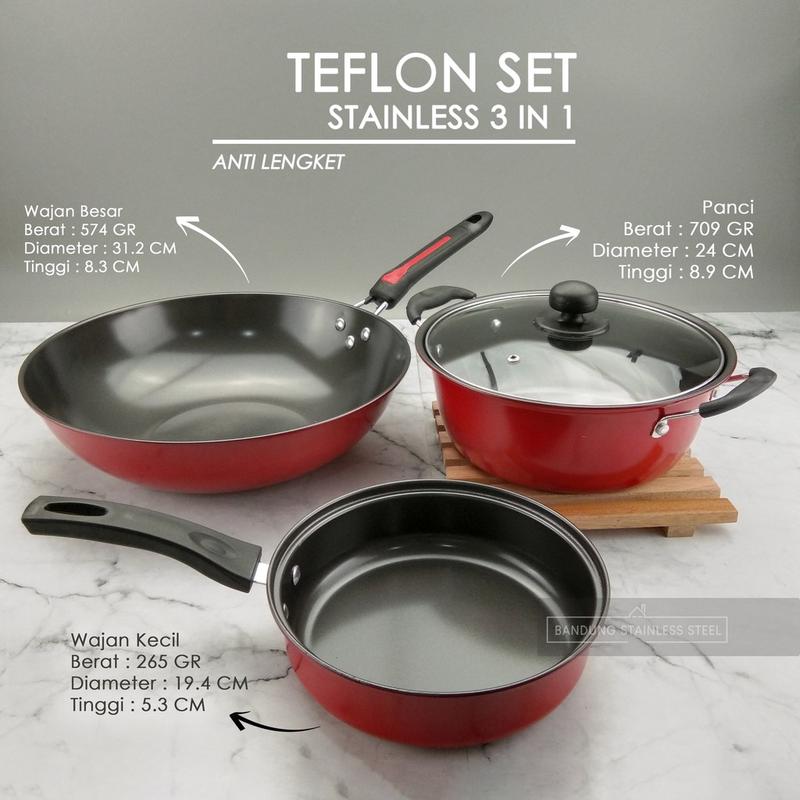 COOKWARE TEFLON SET WARNA WARNI STAINLESS 3 IN 1 WAJAN PANCI - Shop ...