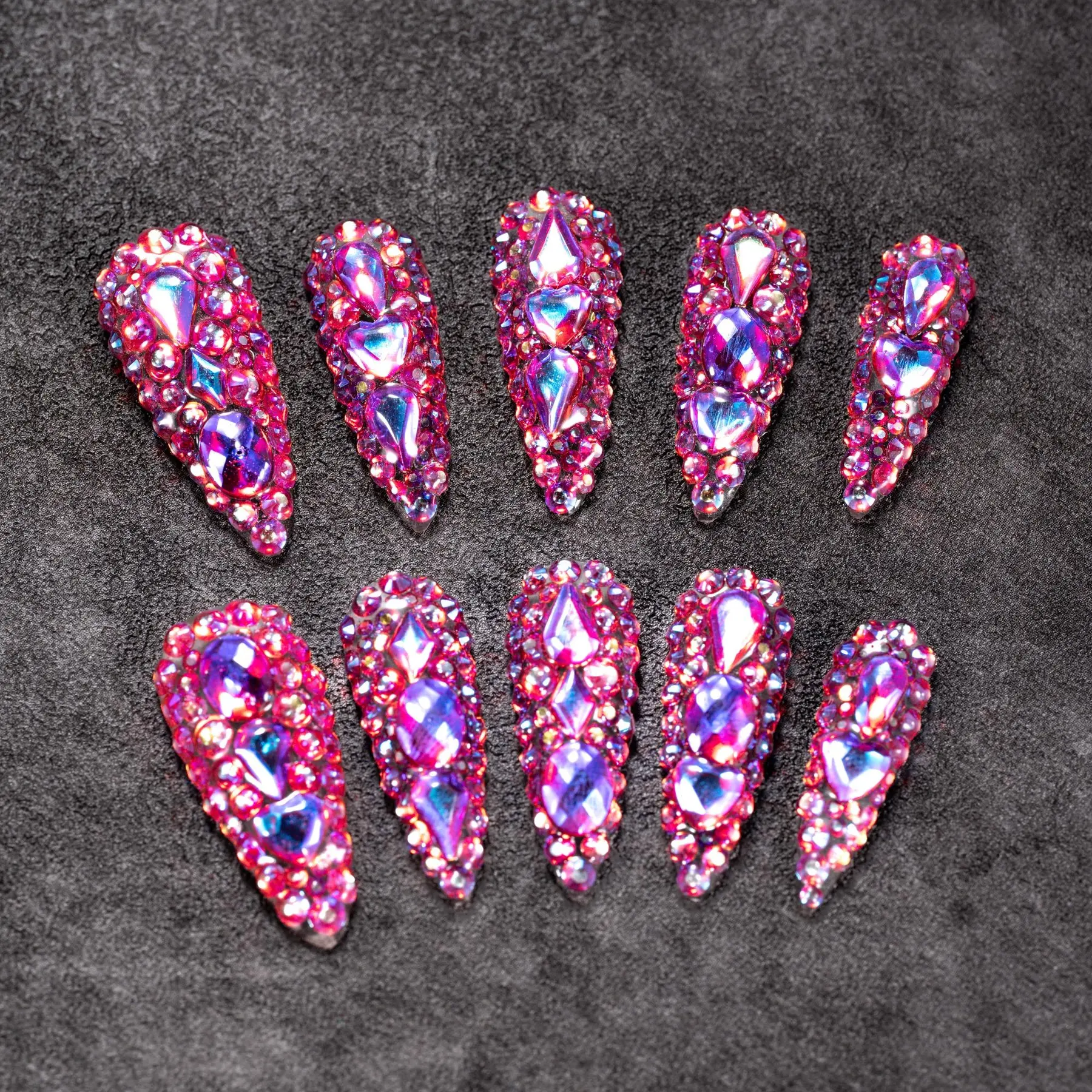 10pcs Rhinestone Decor Purple Fake Nails with 1pc Nail File & 1pc ...