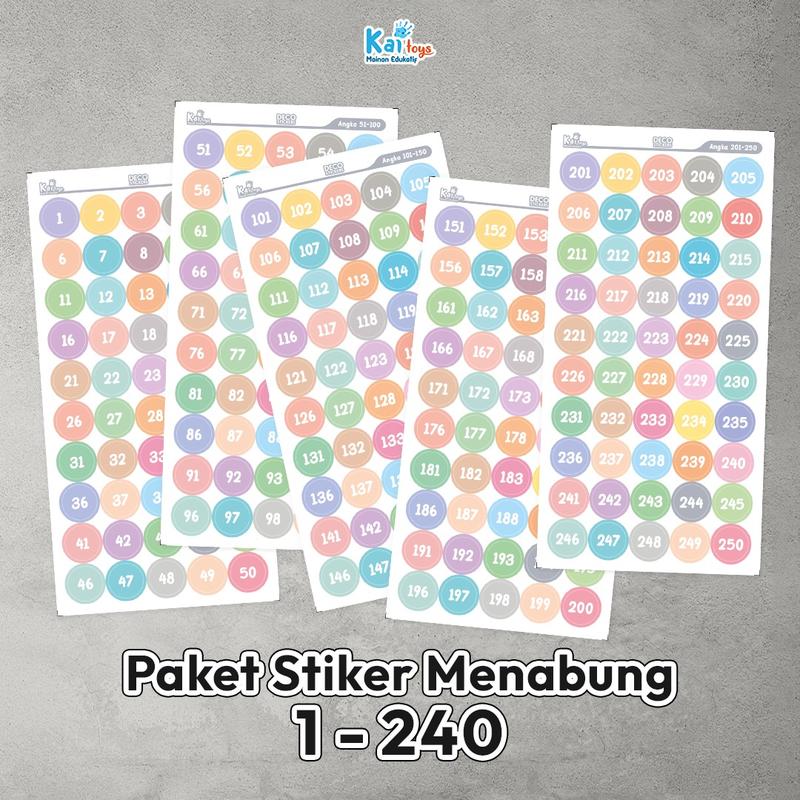 Paket Sticker Menabung 1-250 / Stiker Angka 1 sampai 240 / Nabung Album ...