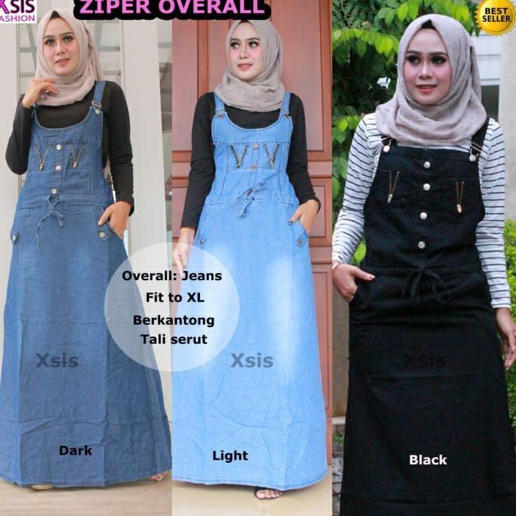 ZIPPER OVERALL JEANS ROK DENIMA OVERALL JEANS JUMBO BUMIL OKE - Shop | Tokopedia