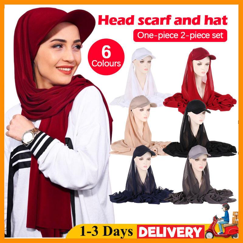 Tudung Sifon, Hijab, Dengan Topi Bola Asas, 2in1, Pembalut Kepala ...