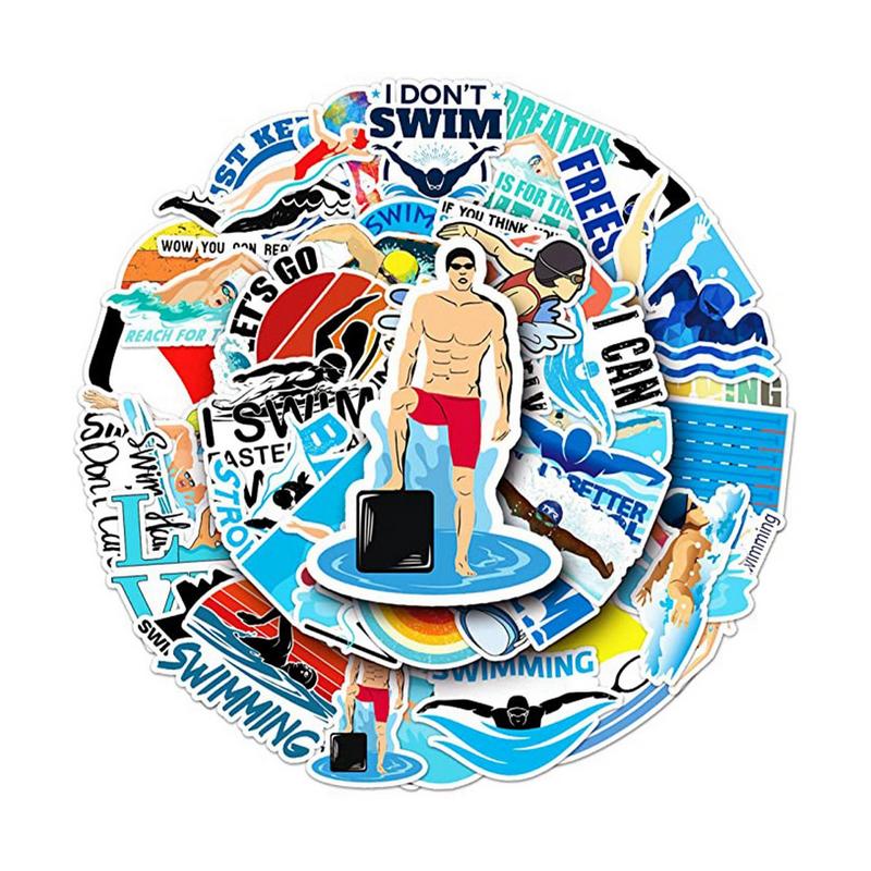 Swimming Stickers for Water Cup Laptop,Waterproof Vinyl Sticker ...
