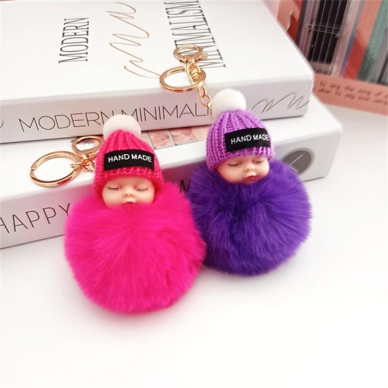 Pompom Sleeping Baby Keychain Women Girl Bags Keyrings Cars Key ...