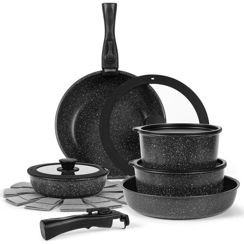 Marble 15 count Nonstick Pots and Pan Set | Removable Handle - TikTok Shop