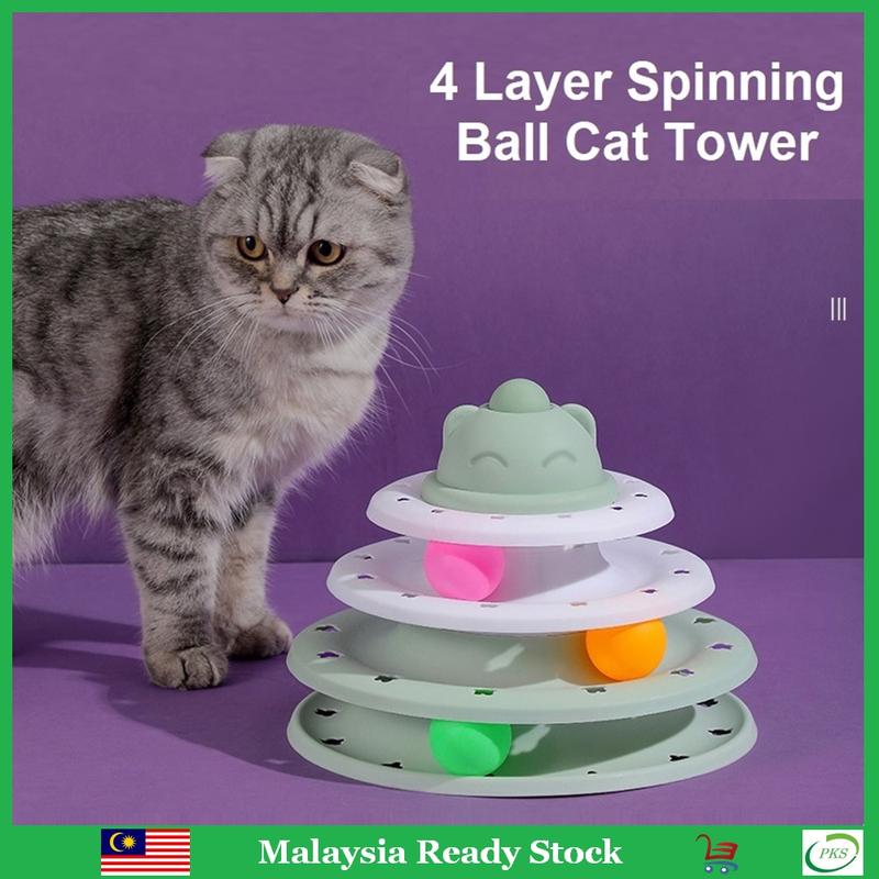 Spinning Balls Cat Toy 4 Layer Cat Tower Mainan Bola Kucing Bertingkat ...