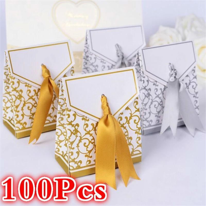Beg Hadiah, 100pcs, Emas dan Perak, Kotak Gula-gula Bunga, Sesuai untuk ...