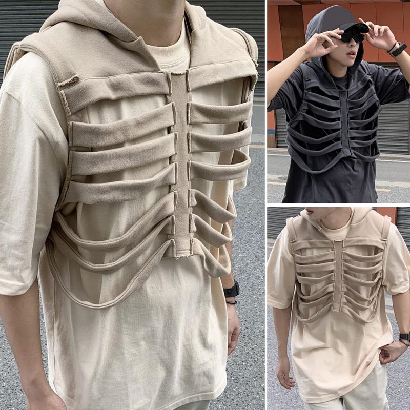 American Hip-Hop Skull Rib Vest Men Sleeveless Hooded Retro Vest ...