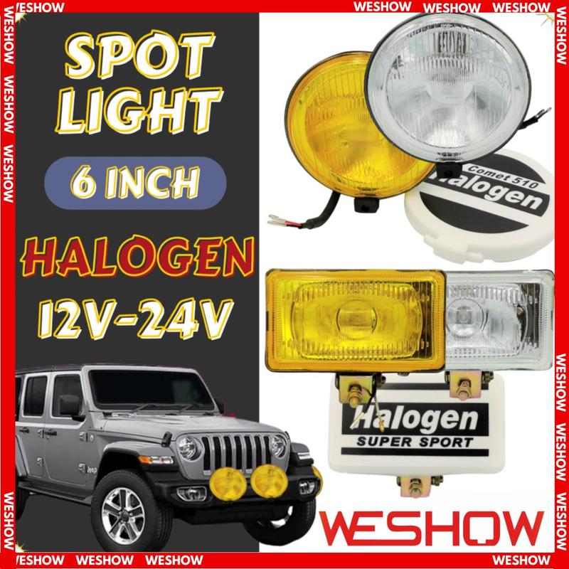 WESHOW 6 Inch Spot Light Halogen Bulb 12V 24V Comet 510 Round/Rectangle ...