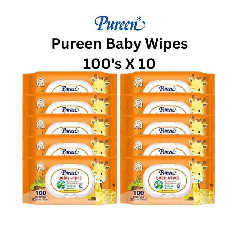 Pureen Baby Wipes 100 Sheets (100's x 10) Wet Tissue Wiping For ...