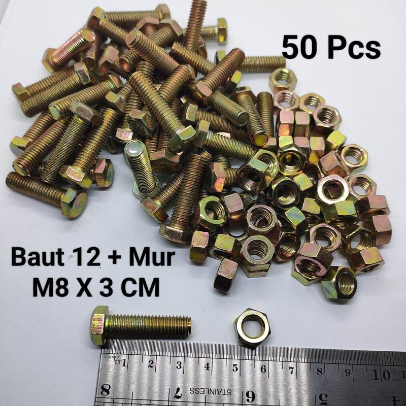 (Paket 50 Pcs)Baut 12 + Mur (8mm) X 3 CM - Shop | Tokopedia