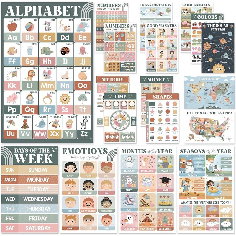 18 Modern Boho Educational Posters for Preschoolers - Laminated Pre-K ...