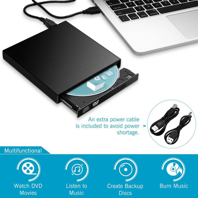 Pemacu Pembakar CD + RW Luaran, USB 2.0, Pemain DVD Mudah Alih ...