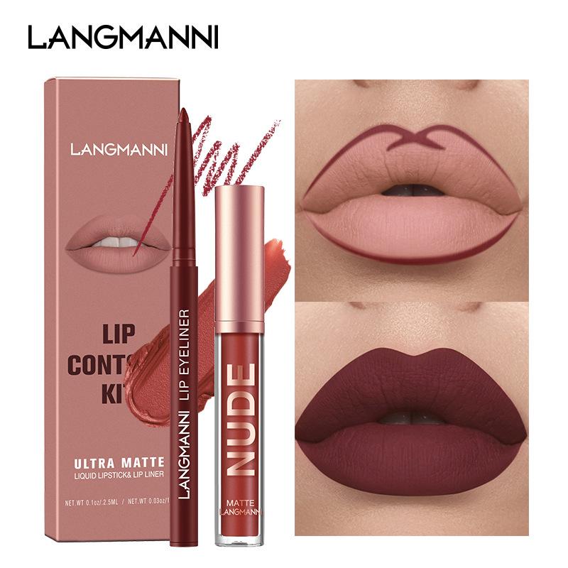 Langmanni Lip Liner Pencil Set Long Lasting Matte Sexy Plumper Peel off ...