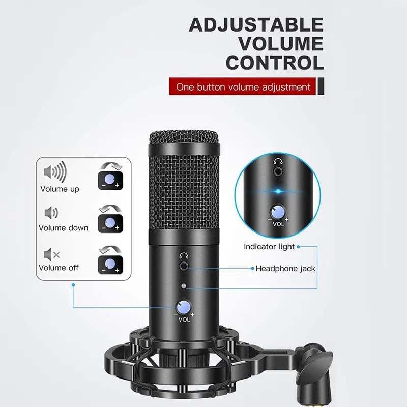 USB Microphone, Microphone with Metal Stand, PC Cardioid Adjustable ...