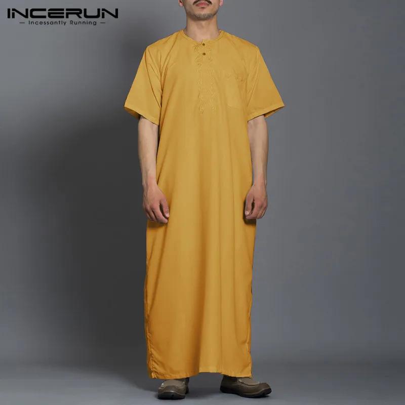 INCERUN Man Vintage Solid Color Muslim Kaftan Long Shirts Jubba ...