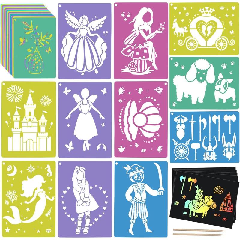 30 count Stencils for with 5 count Scratch Paper, 7 x 9.85 Inch Large ...