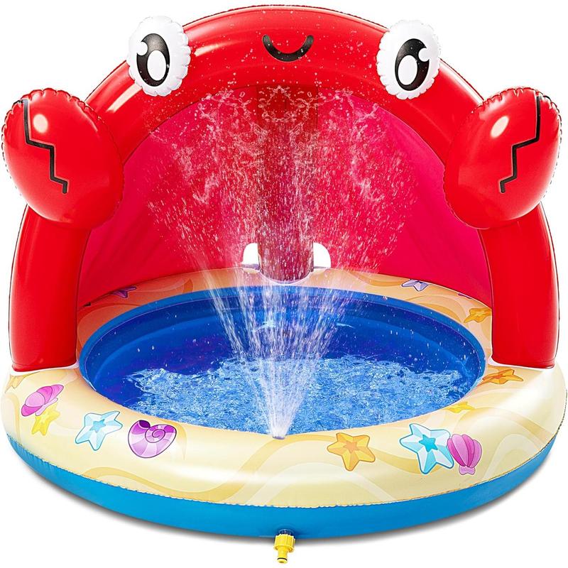 Inflatable Crab Splash Pool for Toddlers – Canopy Baby Wading Pool with ...
