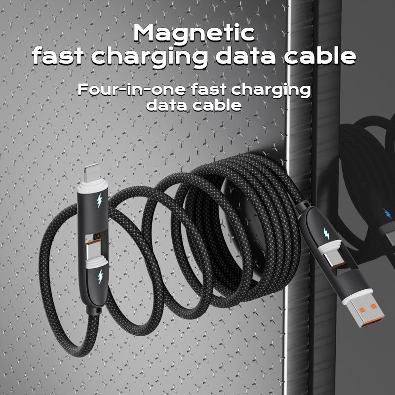 Magnetic 4 in 1 fast charging data cable Magnetic nylon braided ...
