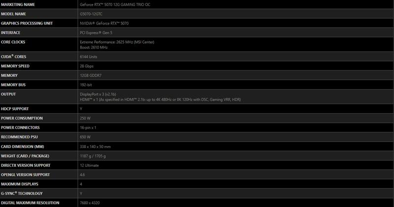 MSI GeForce RTX 5070 12GB GDDR7 GAMING TRIO OC Graphics Card – Black ...