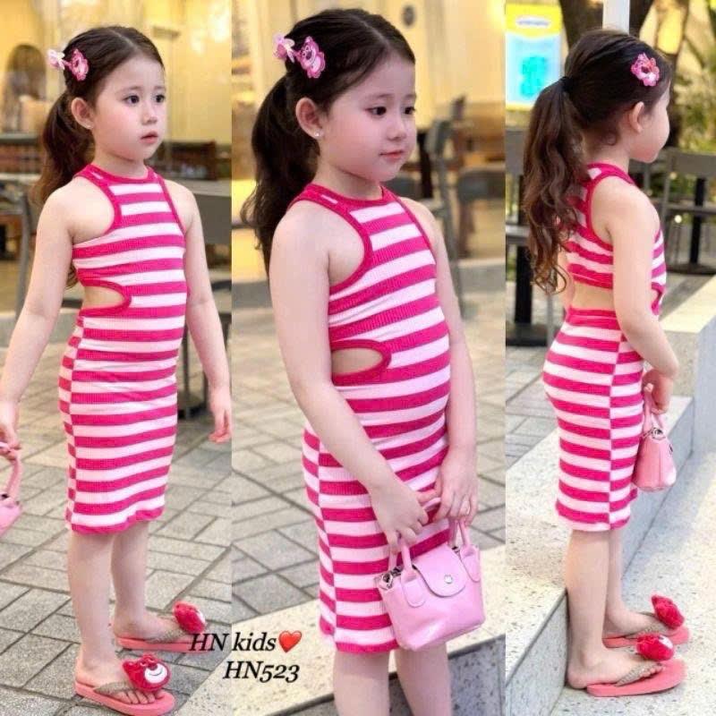 Đầm body sọc hở lưng ,khoét eo cho bé gái dành cho bé từ (7/26kg ...